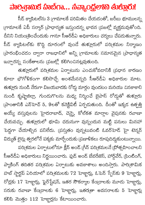 పారిశ్రామిక హబ్ గా... నవ్యాంధ్రలోని తుళ్ళూరు..! - M9.news
