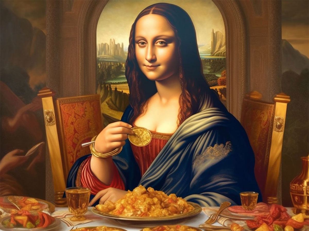 AI Creates Stunning Image of Mona Lisa Savoring Indian Delicacies