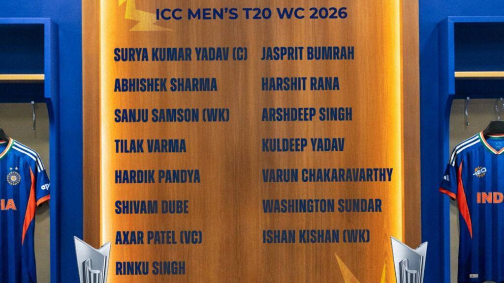 India Squad Announced for ICC T20 World Cup 2026